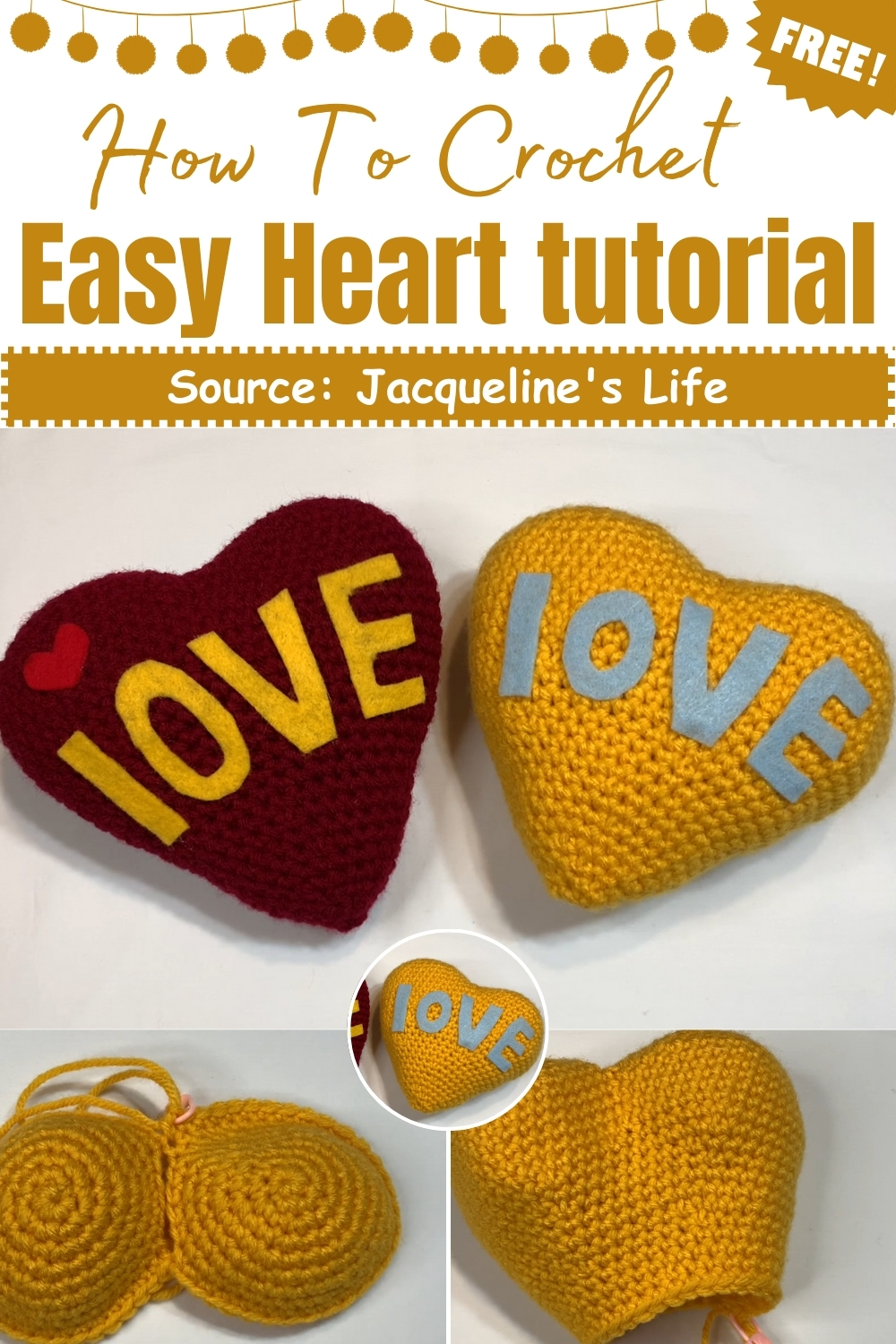 Crochet Heart Shape Pillow With Love Embedd On It Free Pattern - Amigurumiy