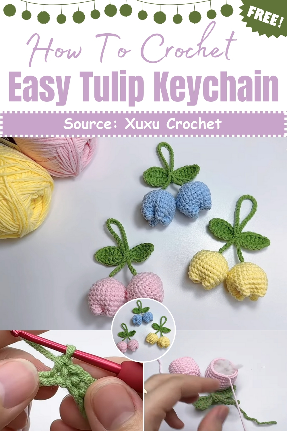 How To Crochet Tulip Keychain Free Pattern - Amigurumiy