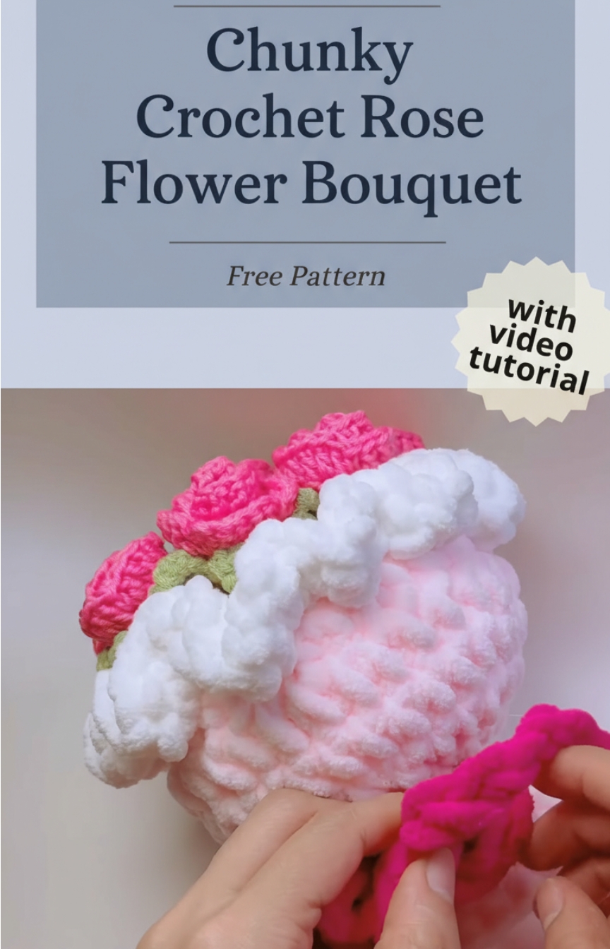 Chunky Crochet Rose Flower Bouquet Free Pattern - Amigurumiy
